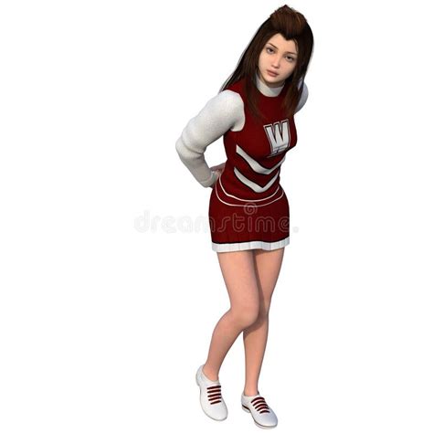 One Young Girl In White Red Uniform Of Cheerleader Standing In Front