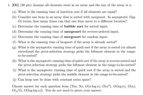 Solved 1 O1 20 Pts Assume All Elements Store In An