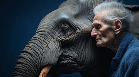 Premium Photo An Elderly Man Is Hugging An Elephant