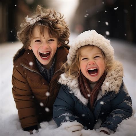 Premium Ai Image Cheerful Siblings Having Fun In The Snow