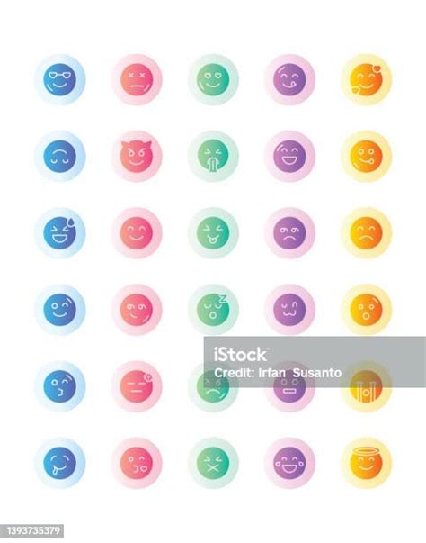 Emoji Icon Set 30 Terisolasi Dengan Latar Belakang Putih Ilustrasi Stok