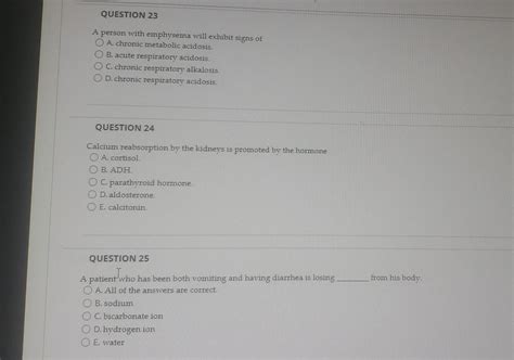 Solved QUESTION 23 A Person With Emphysema Will Exhibit Chegg