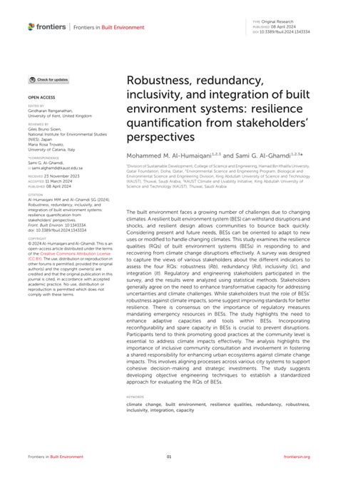 Pdf Robustness Redundancy Inclusivity And Integration Of Built