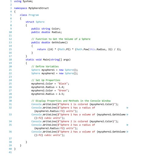 C Code With Sphere Class In The Struct Statement Text Editor Visual