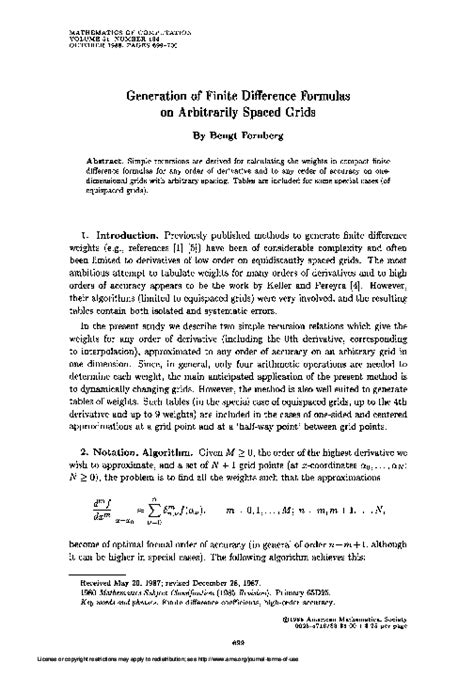 Pdf Generation Of Finite Difference Formulas On Arbitrarily Spaced Grids