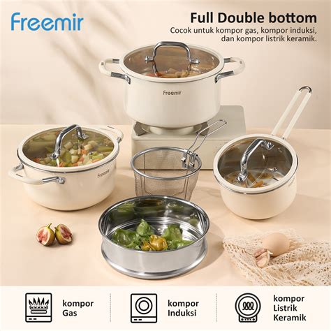 Jual Official Freemir Coating Wajan Stainless Steel Panci Set Pcs Anti Lengket Granit