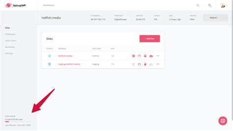 Disk Usage Shown On Server Screen Spinupwp