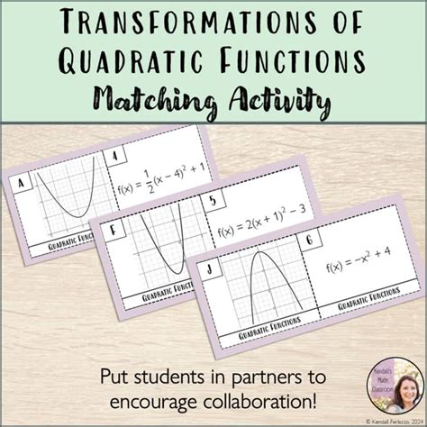 Transformations Of Quadratic Functions Vertex Form Matching Activity Algebra 2