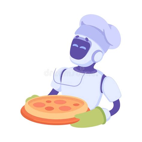 robot hold pizza as smart android assistant machine vector illustration