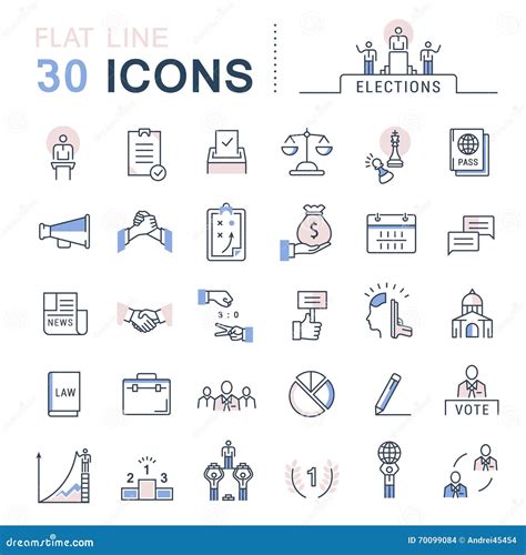 Set Vector Flat Line Icons Elections Stock Illustration Illustration Of Outline Ballot 70099084