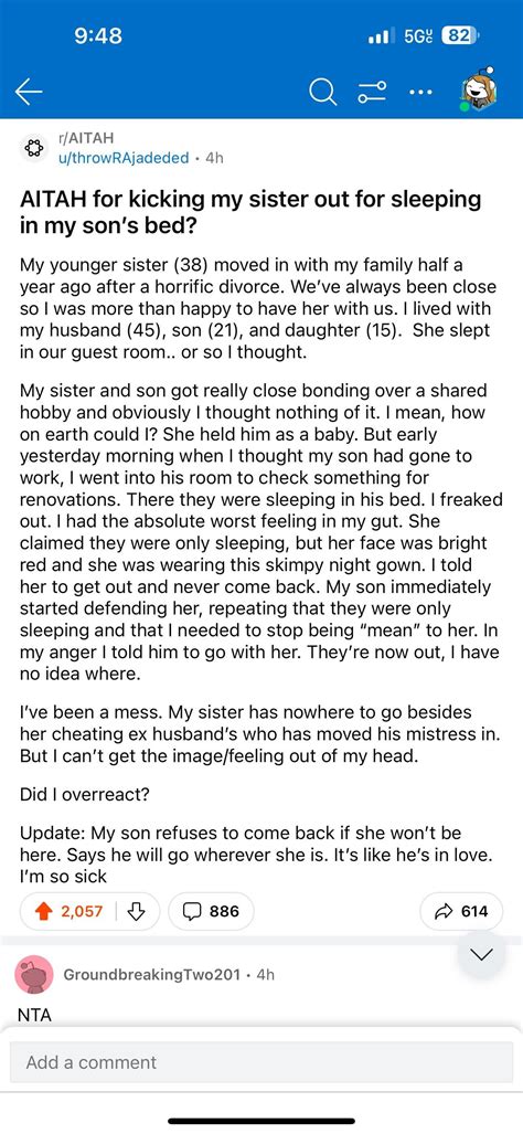 Aitah For Kicking My Sister Out For Sleeping In My Sons Bed R