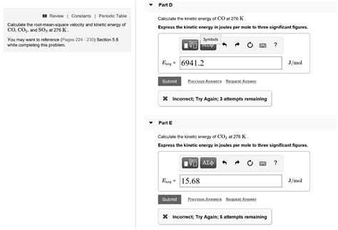 Solved Part D Review Constants Periodic Table Calculate The Kinetic Energy Of Co At 276 K