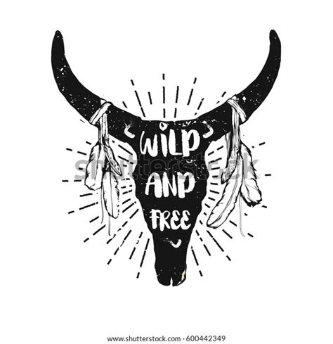 Vintage Vector Illustration Cow Skull Feathers Stock Vector Royalty