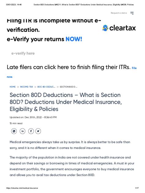 Section 80d Clear Tax Pdf Insurance Tax Deduction