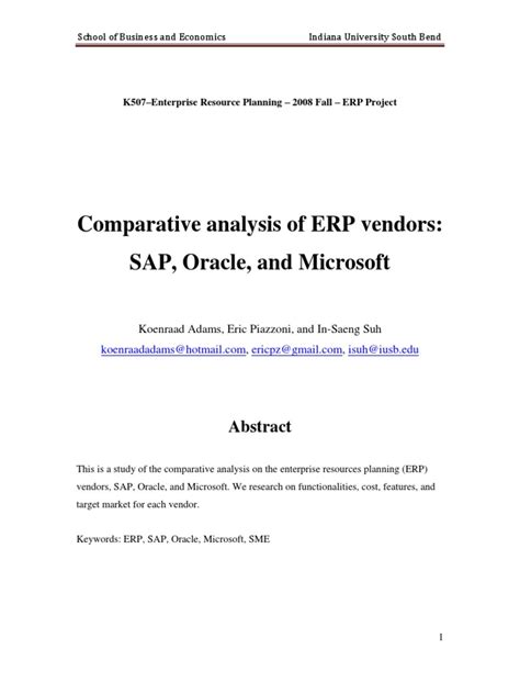 comparative analysis of erp vendors pdf enterprise resource