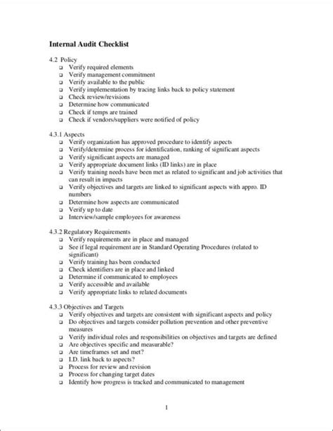 Free Audit Checklist Samples For Internal Auditing