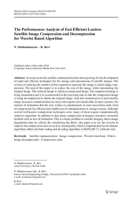 Pdf The Performances Analysis Of Fast Efﬁcient Lossless Satellite