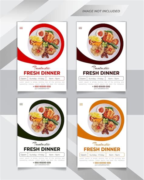 신선한 음식 플라이어 디자인 및 레스토랑 음식 메뉴 포스터 템플릿 프리미엄 벡터