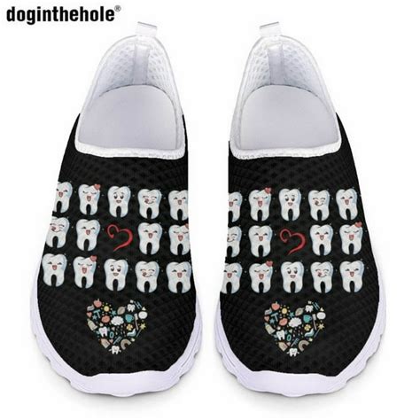 Cartoon Teeth Print Casual Flat Shoes For Women Summer Lightweight
