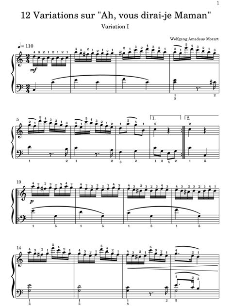 Ah Vous Dirai Je Maman Variation N1 Mozart Partition Piano