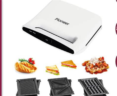 Мультипекарь Pioneer GR1001E с 3 сменными панелями для панини, венских ...