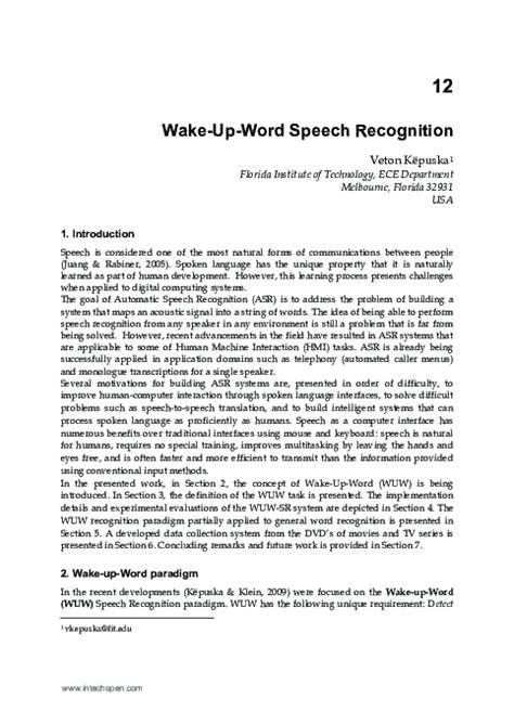Pdf 12 Wake Up Word Speech Recognition