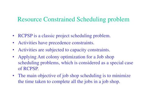 Ppt Resource Constrained Project Scheduling Problem Powerpoint