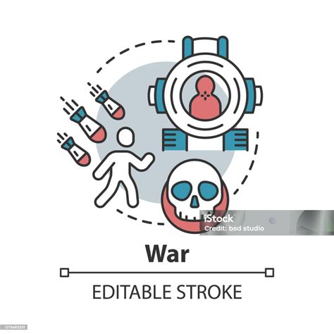 戰爭概念圖示軍事行動理念細線插圖戰爭與恐怖主義軍隊進攻軍事行動封鎖圍攻向量隔離輪廓圖可編輯筆劃向量圖形及更多三軍圖片 Istock