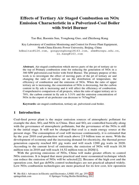 Effects Of Tertiary Air Staged Combustion On Nox Emission Characteristic In A Pulverized Coal