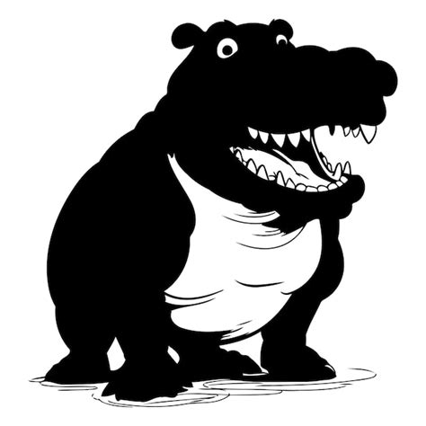 Ilustración Vectorial En Blanco Y Negro De Un Hipopótamo Aislado Sobre