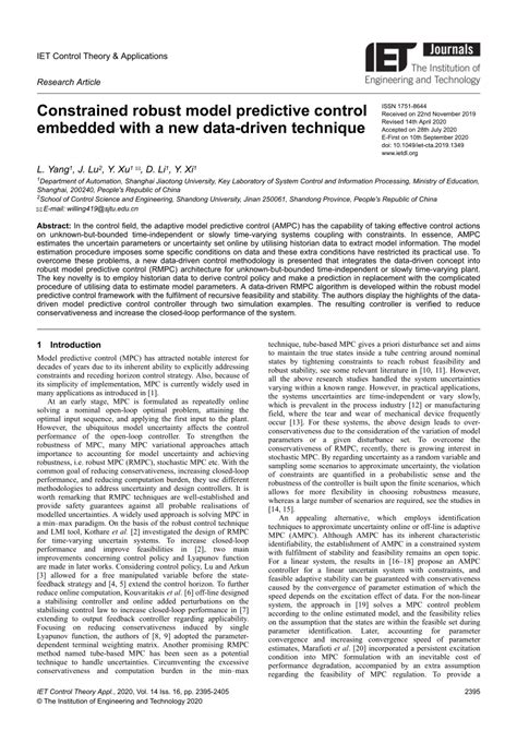 Constrained Robust Model Predictive Control Embedded With A New Data Driven Technique Request Pdf