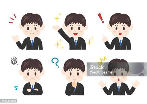 남자 얼굴 표정 세트 젊은 사무실 노동자 벡터 그림입니다 Shinnyushain에 대한 스톡 벡터 아트 및 기타 이미지