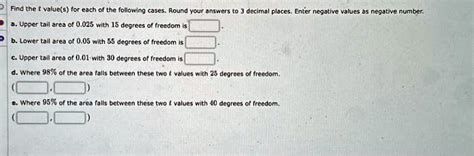 SOLVED Find The T Value S For Each Of The Following Cases Round Your Answers To 3 Decimal