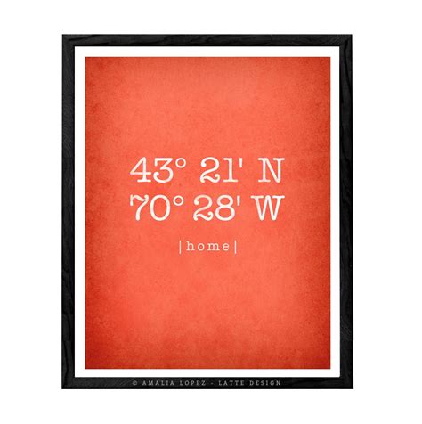 Coral Red Custom Coordinates Print Personalized Home Location Etsy