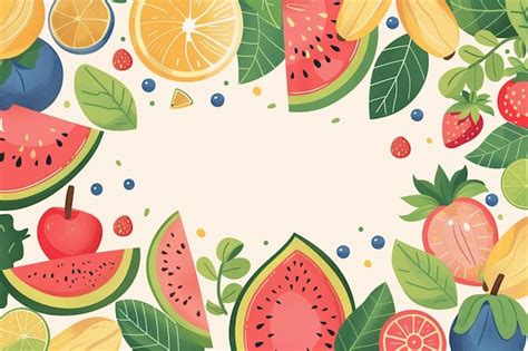Fruit Frame In Cartoon Style Flat Vector Illustration Premium Ai