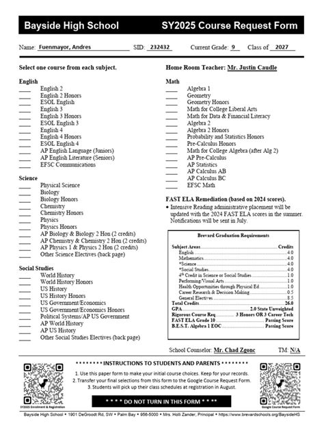Course Request Form Pdf Mathematics Science