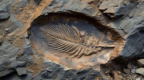 Premium Photo A Fossilized Imprint Of Feathered Dinosaur Feathers