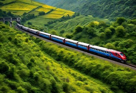 Premium Photo A Train With A Red And Blue Train On The Tracks