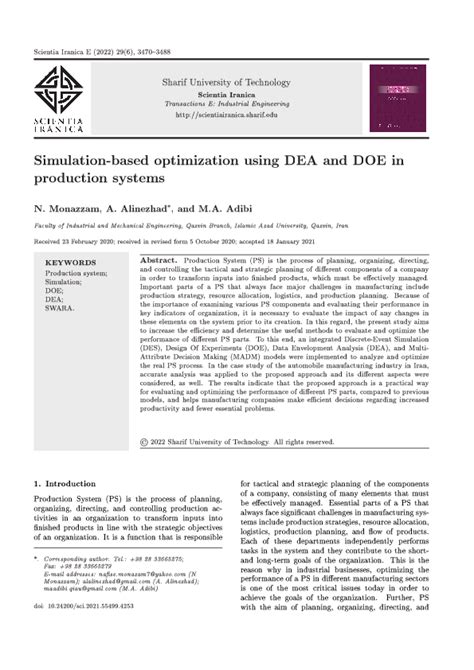 pdf simulation based optimization using dea and doe in production systems