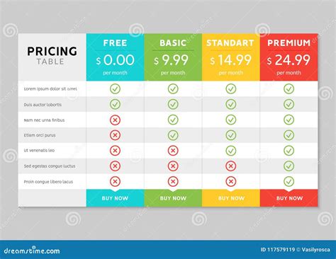 Pricing Tab Price Plan Comparison Table Prices Comparative Website Chart Business Infographic