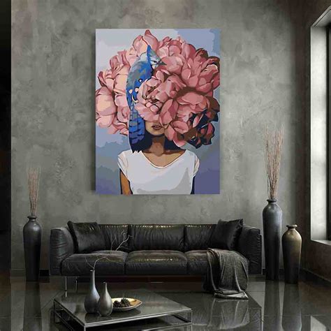 Комплект за рисуване по номера Момиче с цветя 3033 памучно платно върху дървена рамка 40х50 см