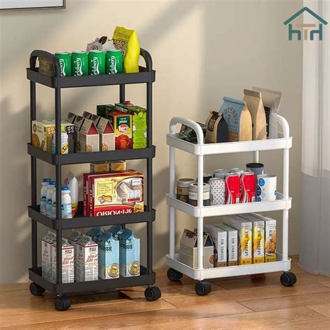 ชั้นวางของรถเข็นพลาสติก 2 3 4 ชั้นรถเข็นพลาสติกชั้นวางของที่มีล้อ จัดการชั้น เคลื่อนย้ายสะดวก