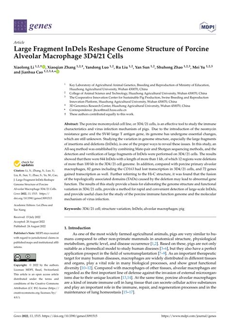 Pdf Large Fragment Indels Reshape Genome Structure Of Porcine Alveolar Macrophage 3d421 Cells