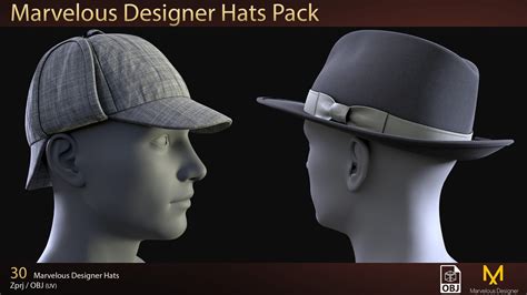 Artstation Marvelous Designer Hats Pack Including 30 Hats Game Assets