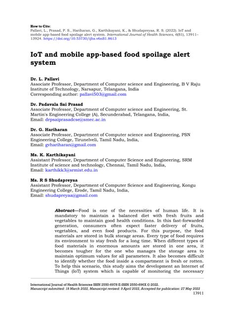 Pdf Iot And Mobile App Based Food Spoilage Alert System