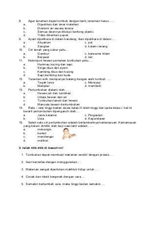 Soal Ulangan Ipa Kelas Sd Semester