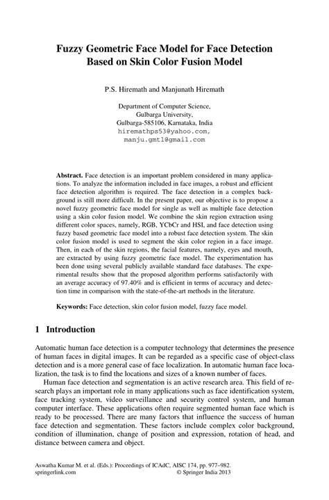 Pdf Fuzzy Geometric Face Model For Face Detection Based On Skin Color Fusion Model