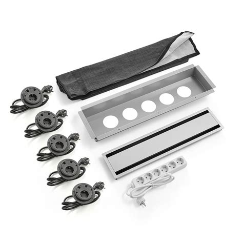 Kabelbox 610x148 Mm 5 El Kabelhål Inkl Grenkontakt Silver Aj