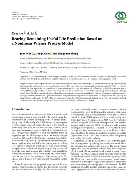 Pdf Bearing Remaining Useful Life Prediction Based On A Nonlinear Wiener Process Model