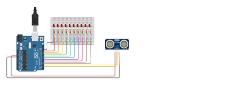 Circuit Design Water Level Indicator Ultrasonic Sensor And Led Tinkercad